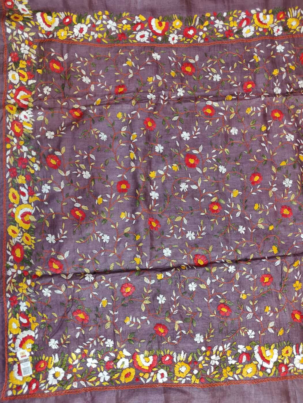 Jamun color hand crafted Parsi embroidery on pure desi Tassar
